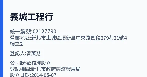 義城工程行的照片-統編 02127790(新北市) 公司登記資料與營業項目詳細圖表