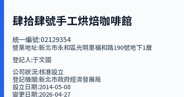 肆拾肆號手工烘焙咖啡館的照片-統編 02129354(新北市) 公司登記資料與營業項目詳細圖表