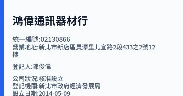 鴻偉通訊器材行的照片-統編 02130866(新北市) 公司登記資料與營業項目詳細圖表