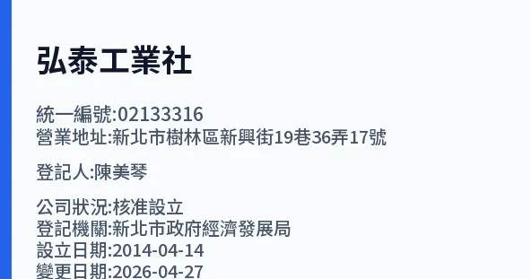 弘泰工業社的照片-統編 02133316(新北市) 公司登記資料與營業項目詳細圖表