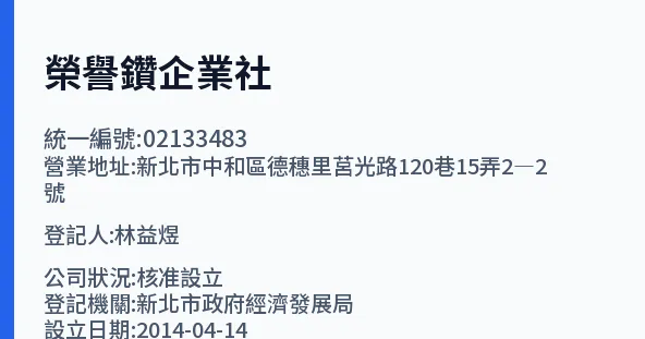 榮譽鑽企業社的照片-統編 02133483(新北市) 公司登記資料與營業項目詳細圖表