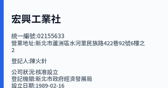 宏興工業社的照片-統編 02155633(新北市) 公司登記資料與營業項目詳細圖表