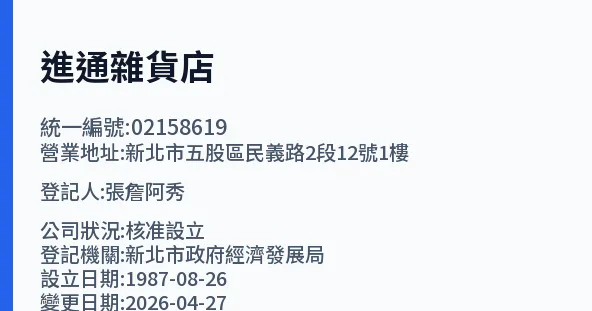 進通雜貨店的照片-統編 02158619(新北市) 公司登記資料與營業項目詳細圖表