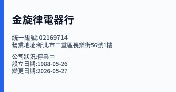 金旋律電器行的照片-統編 02169714(新北市) 公司登記資料與營業項目詳細圖表
