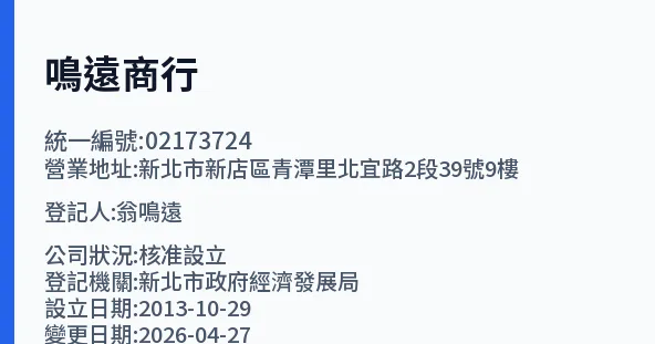 鳴遠商行的照片-統編 02173724(新北市) 公司登記資料與營業項目詳細圖表