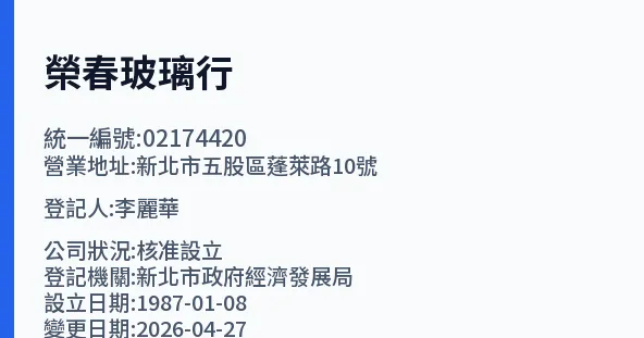 榮春玻璃行的照片-統編 02174420(新北市) 公司登記資料與營業項目詳細圖表