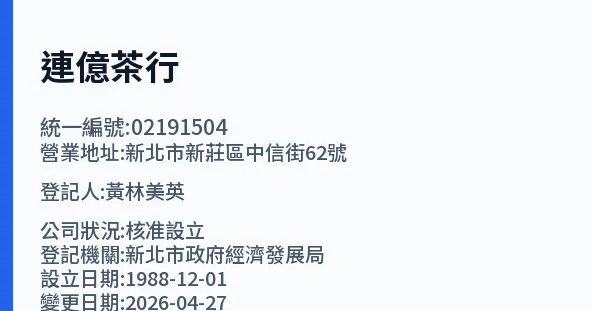 連億茶行的照片-統編 02191504(新北市) 公司登記資料與營業項目詳細圖表