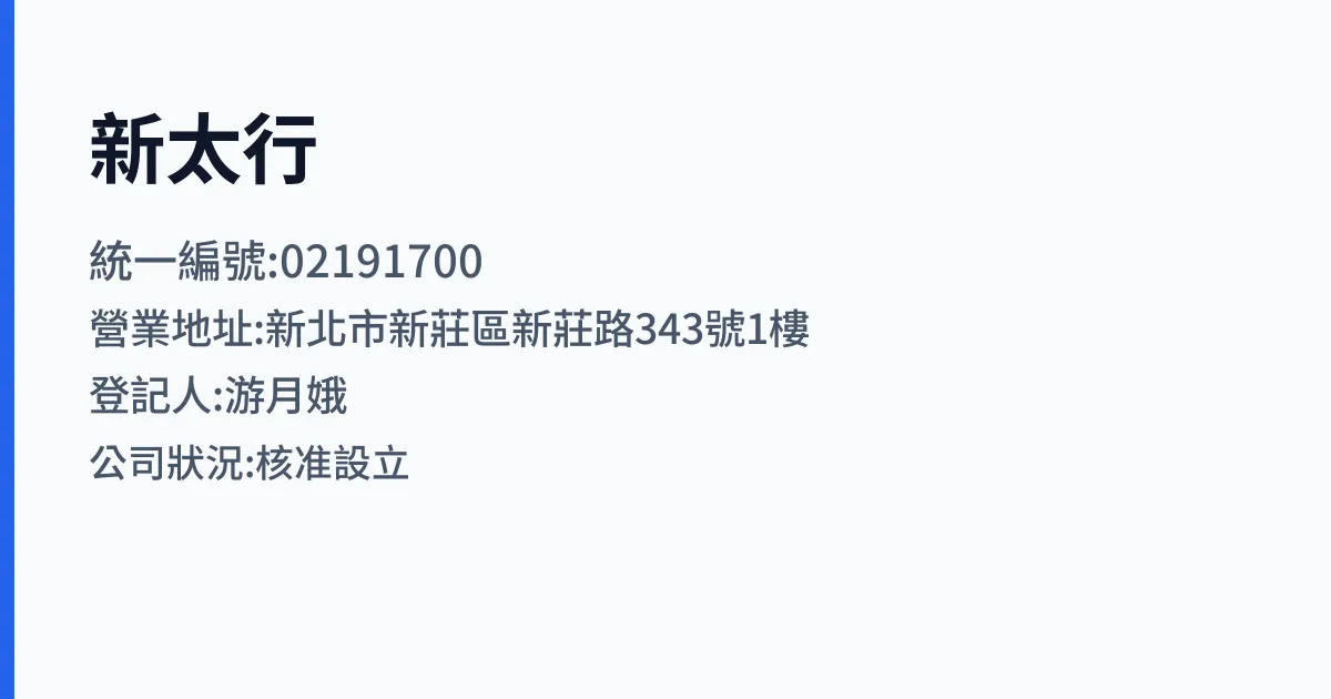 新太行 - 統編 02191700(新北市) 公司登記資料與營業項目詳細圖表