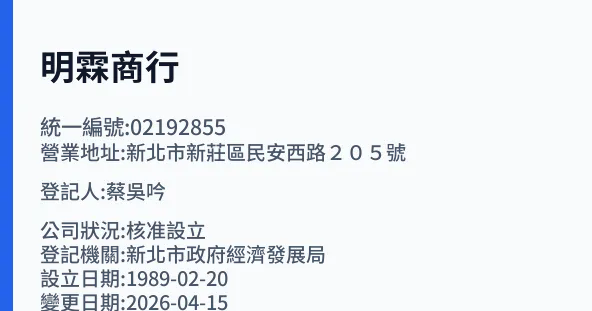 明霖商行的照片-統編 02192855(新北市) 公司登記資料與營業項目詳細圖表