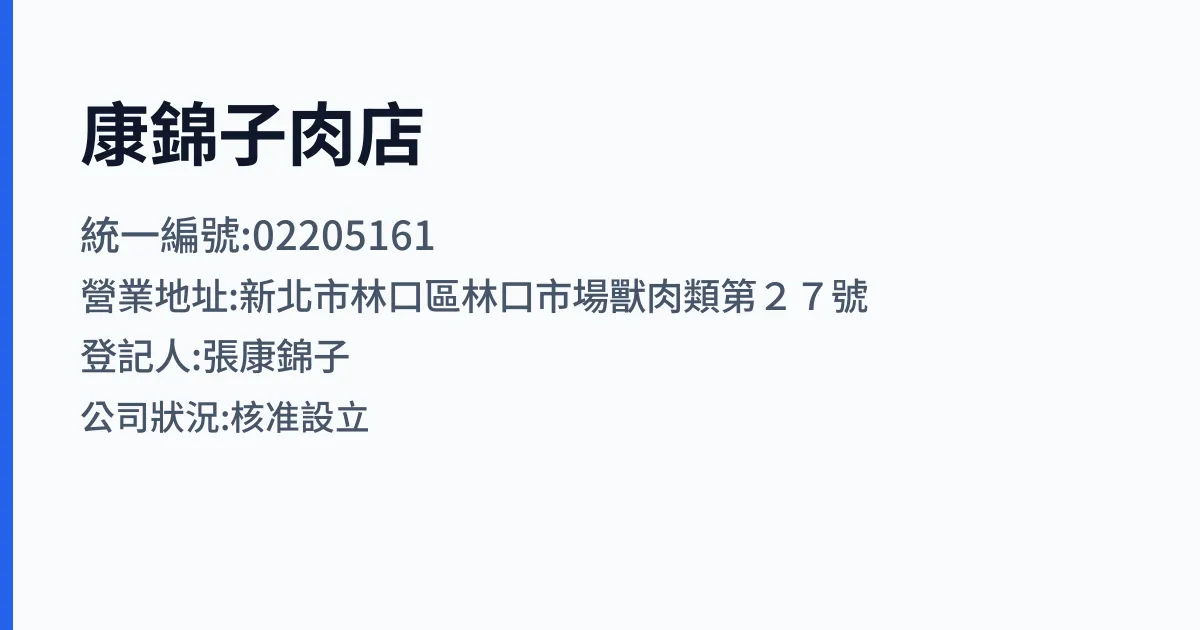 康錦子肉店 - 統編 02205161（新北市） 公司登記資料與營業項目詳細圖表