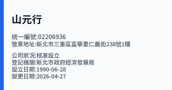 山元行的照片-統編 02206936(新北市) 公司登記資料與營業項目詳細圖表