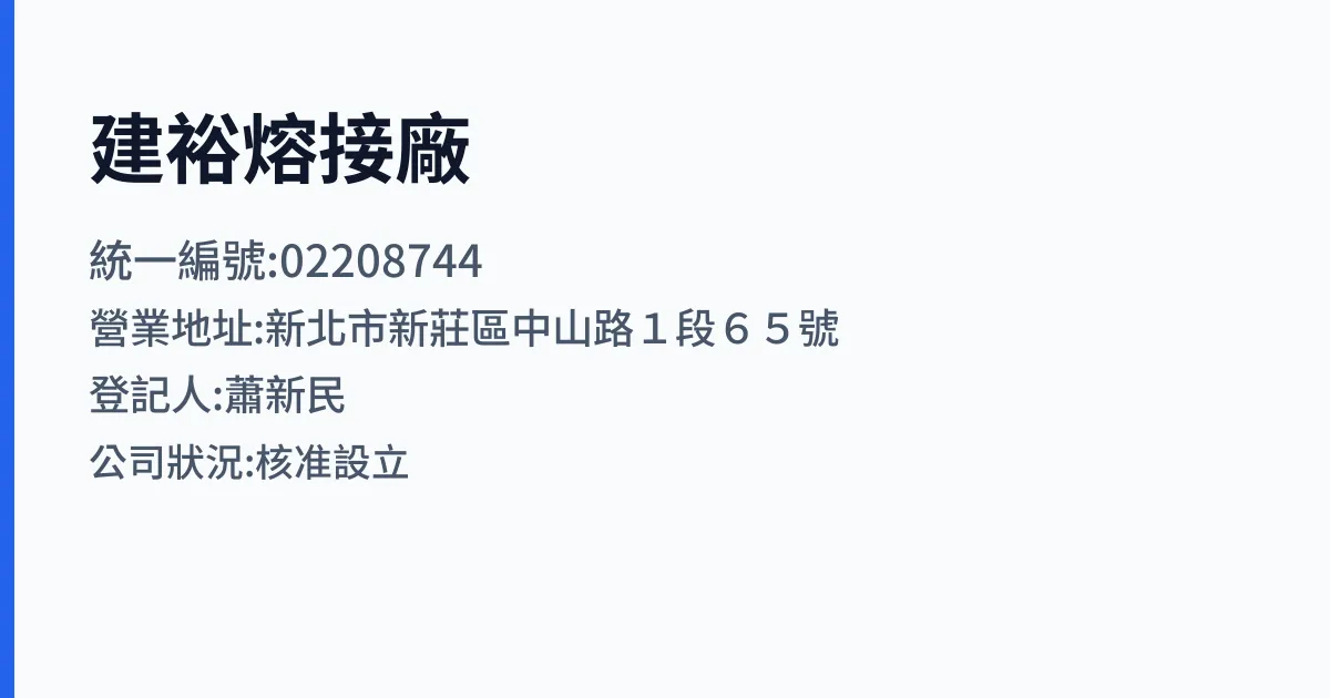 建裕熔接廠 - 統編 02208744(新北市) 公司登記資料與營業項目詳細圖表
