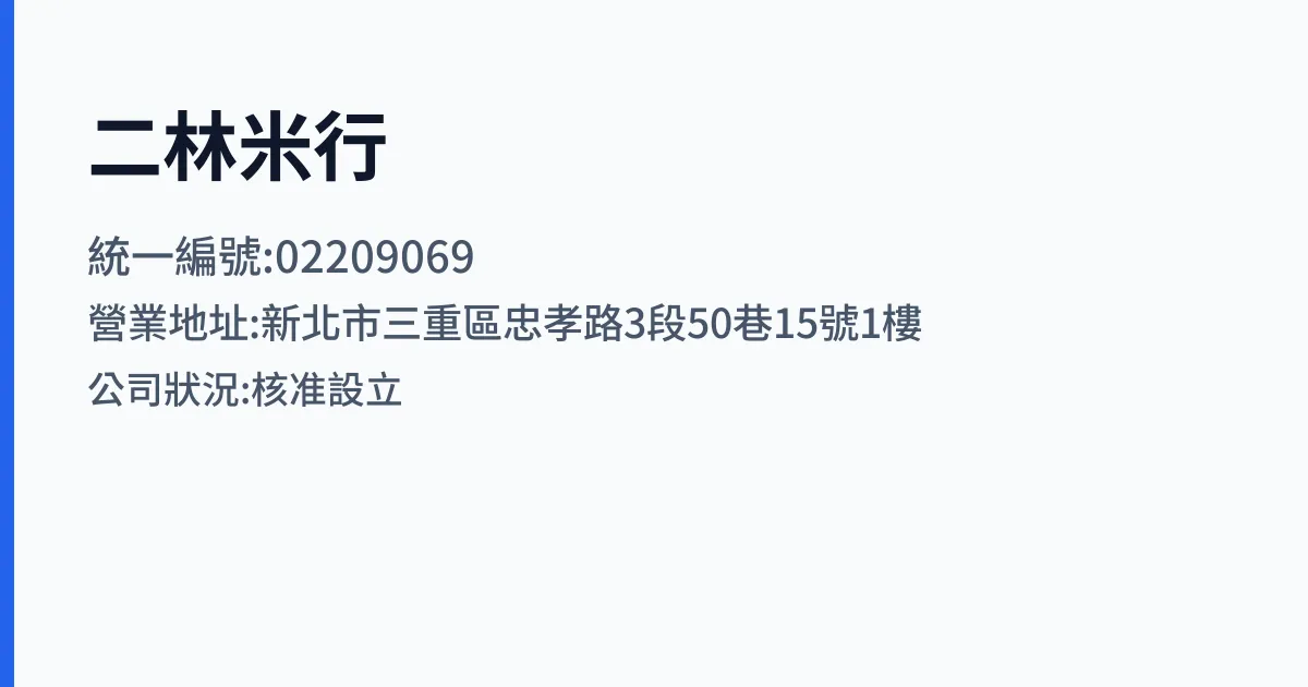 二林米行 - 統編 02209069(新北市) 公司登記資料與營業項目詳細圖表