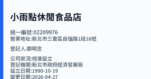 小雨點休閒食品店的照片-統編 02209976(新北市) 公司登記資料與營業項目詳細圖表