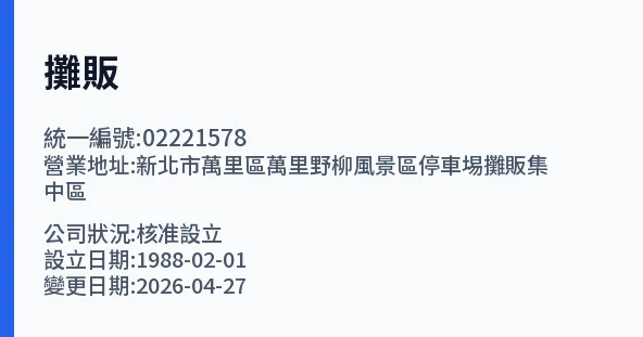 攤販的照片-統編 02221578(新北市) 公司登記資料與營業項目詳細圖表