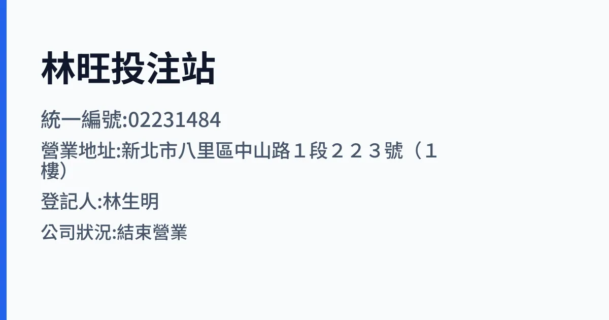 林旺投注站 - 統編 02231484(新北市) 公司登記資料與營業項目詳細圖表