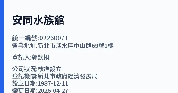 安同水族舘的照片-統編 02260071(新北市) 公司登記資料與營業項目詳細圖表