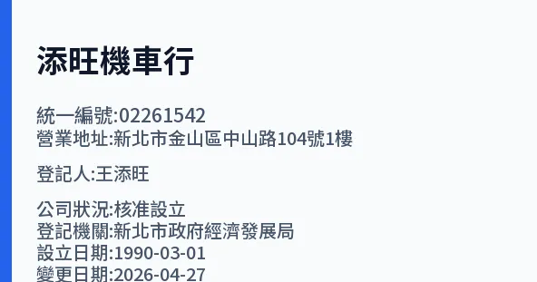添旺機車行的照片-統編 02261542(新北市) 公司登記資料與營業項目詳細圖表