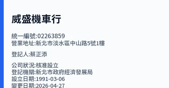 威盛機車行的照片-統編 02263859(新北市) 公司登記資料與營業項目詳細圖表