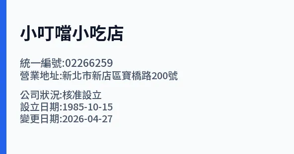 小叮噹小吃店的照片-統編 02266259(新北市) 公司登記資料與營業項目詳細圖表