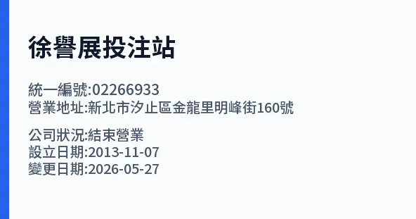徐譽展投注站的照片-統編 02266933(新北市) 公司登記資料與營業項目詳細圖表