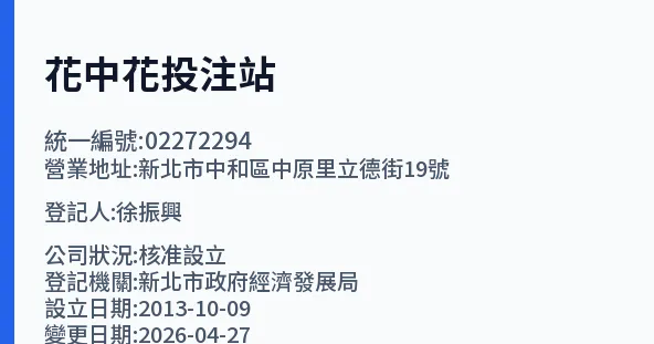 花中花投注站的照片-統編 02272294(新北市) 公司登記資料與營業項目詳細圖表