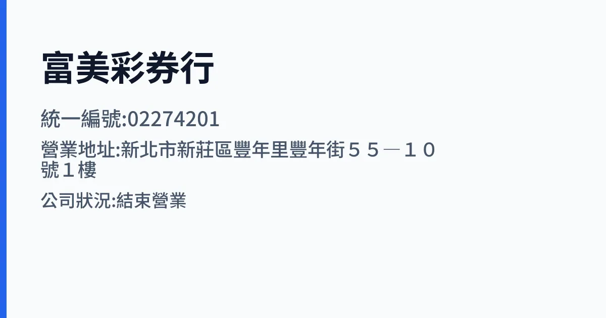 富美彩券行 - 統編 02274201(新北市) 公司登記資料與營業項目詳細圖表