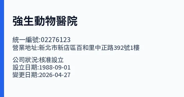 強生動物醫院的照片-統編 02276123(新北市) 公司登記資料與營業項目詳細圖表