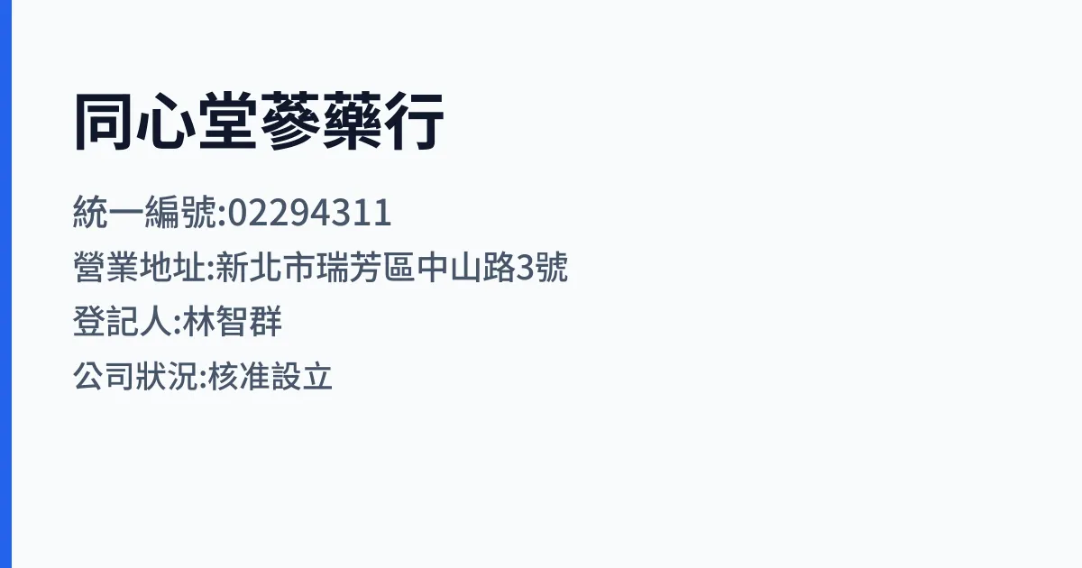 同心堂蔘藥行 - 統編 02294311(新北市) 公司登記資料與營業項目詳細圖表