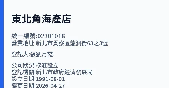 東北角海產店的照片-統編 02301018(新北市) 公司登記資料與營業項目詳細圖表