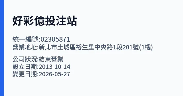 好彩億投注站的照片-統編 02305871(新北市) 公司登記資料與營業項目詳細圖表