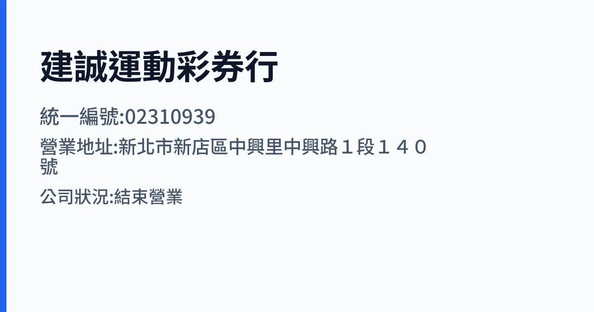 建誠運動彩券行 - 統編 02310939(新北市) 公司登記資料與營業項目詳細圖表