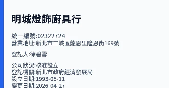 明城燈飾廚具行的照片-統編 02322724(新北市) 公司登記資料與營業項目詳細圖表