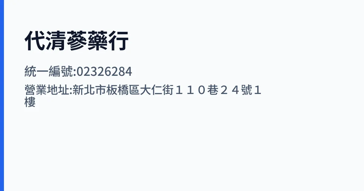 代清蔘藥行 - 統編 02326284(新北市) 公司登記資料與營業項目詳細圖表