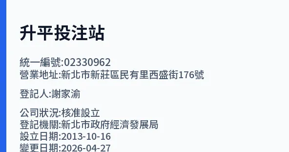 升平投注站的照片-統編 02330962(新北市) 公司登記資料與營業項目詳細圖表