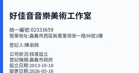 好佳音音樂美術工作室的照片-統編 02333659(嘉義市) 公司登記資料與營業項目詳細圖表
