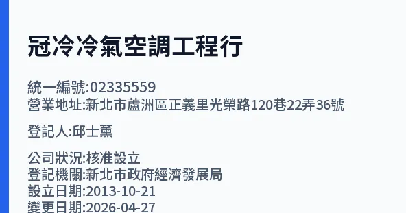 冠冷冷氣空調工程行的照片-統編 02335559(新北市) 公司登記資料與營業項目詳細圖表
