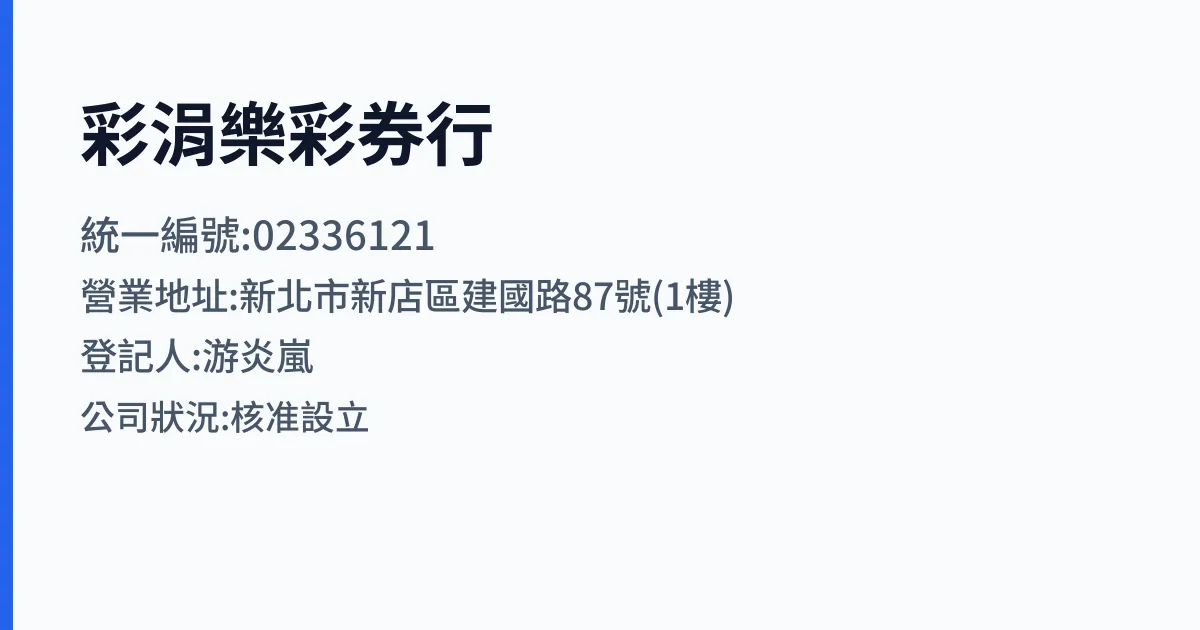 彩涓樂彩券行 - 統編 02336121(新北市) 公司登記資料與營業項目詳細圖表