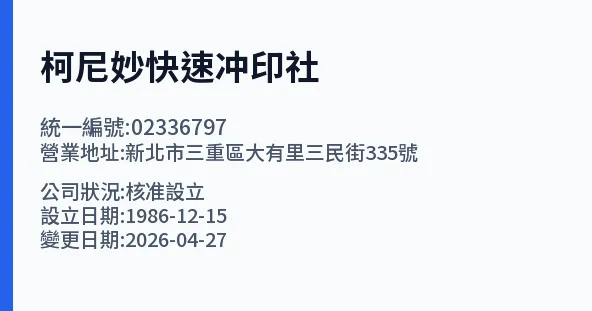 柯尼妙快速冲印社的照片-統編 02336797(新北市) 公司登記資料與營業項目詳細圖表