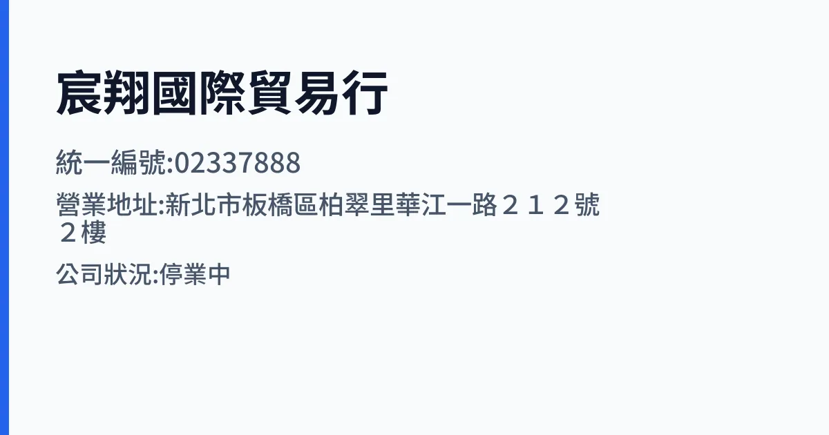 宸翔國際貿易行 - 統編 02337888(新北市) 公司登記資料與營業項目詳細圖表