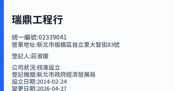 瑞鼎工程行的照片-統編 02339041(新北市) 公司登記資料與營業項目詳細圖表