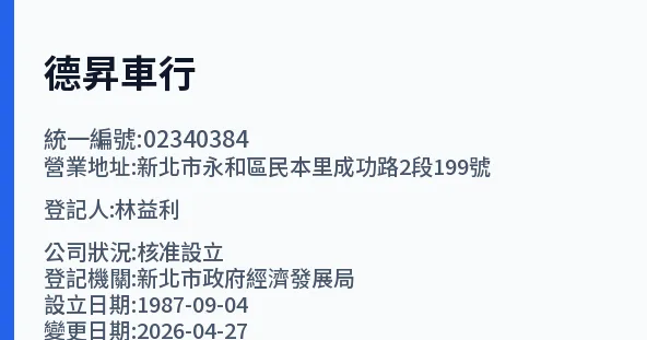 德昇車行的照片-統編 02340384(新北市) 公司登記資料與營業項目詳細圖表