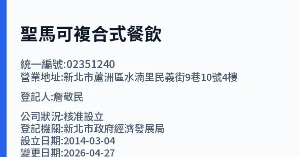 聖馬可複合式餐飲的照片-統編 02351240(新北市) 公司登記資料與營業項目詳細圖表