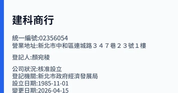 建科商行的照片-統編 02356054(新北市) 公司登記資料與營業項目詳細圖表