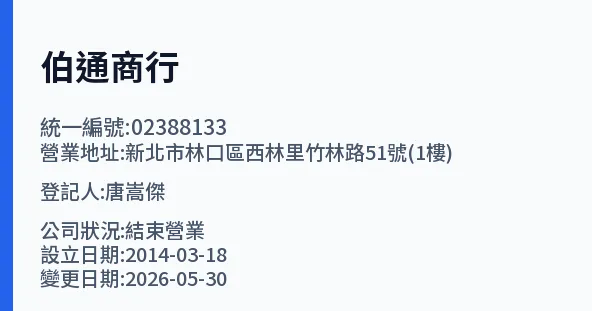 伯通商行的照片-統編 02388133(新北市) 公司登記資料與營業項目詳細圖表