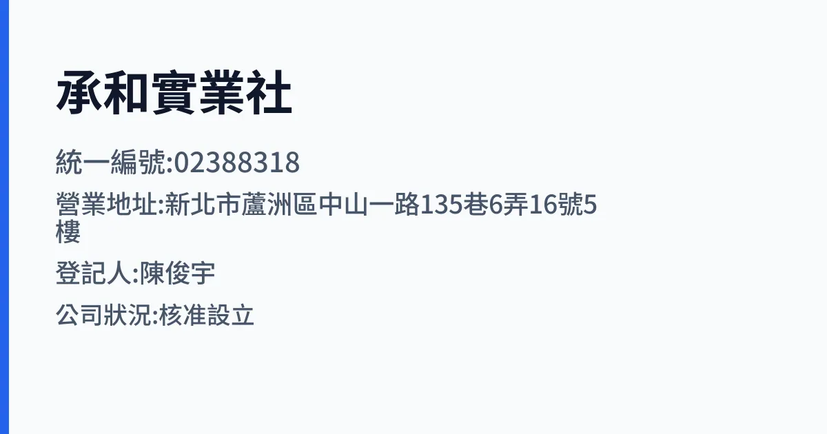承和實業社 - 統編 02388318(新北市) 公司登記資料與營業項目詳細圖表