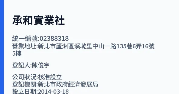 承和實業社的照片-統編 02388318(新北市) 公司登記資料與營業項目詳細圖表