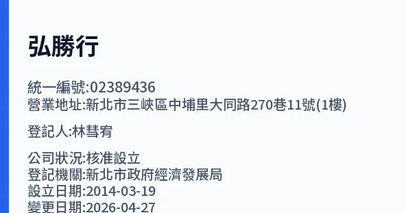 弘勝行的照片-統編 02389436(新北市) 公司登記資料與營業項目詳細圖表