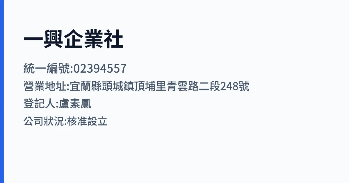 一興企業社 - 統編 02394557(宜蘭縣) 公司登記資料與營業項目詳細圖表