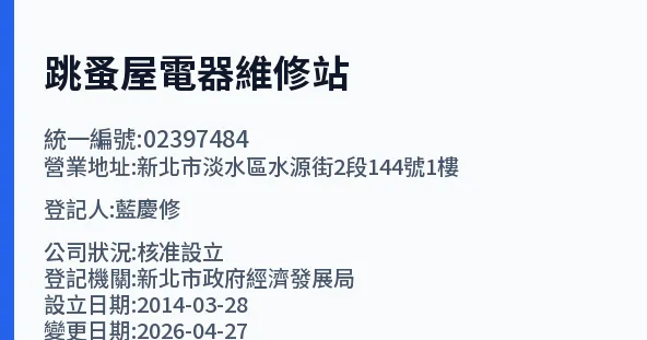 跳蚤屋電器維修站的照片-統編 02397484(新北市) 公司登記資料與營業項目詳細圖表